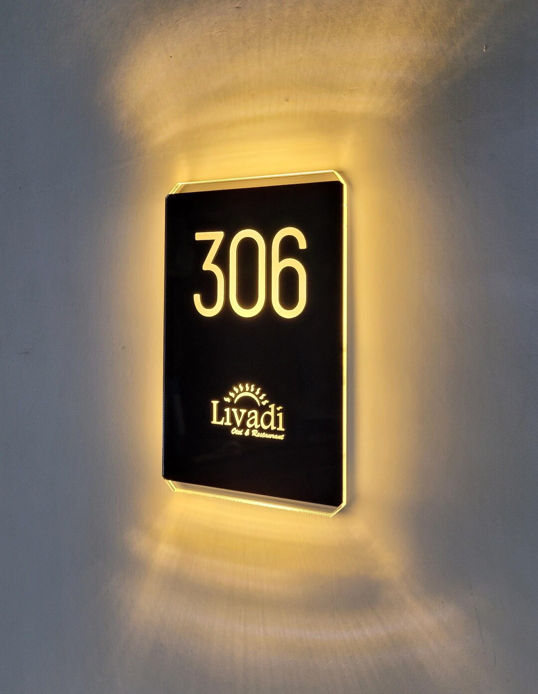 Illuminated LED Custom Indoor Mirrored Logo Engraved Door Sign, Hotel ...