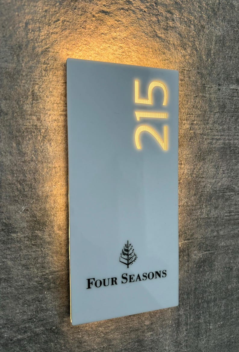 Illuminated LED Custom White Hotel Room Number Sign With Logo, Hotel ...