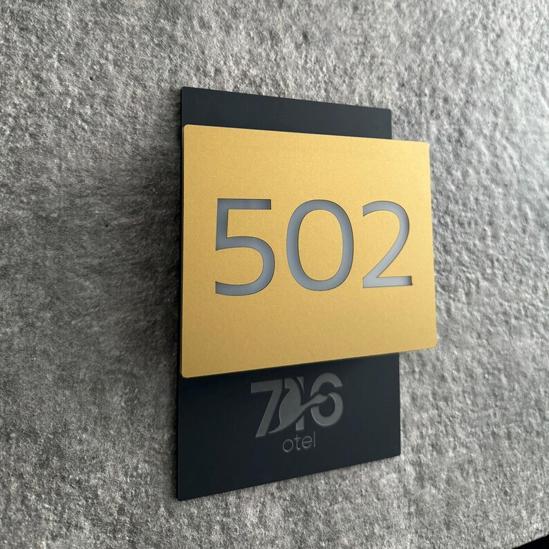 Illuminated LED Custom Gold Logo Engraved Door Number Sign, Hotel Sign ...