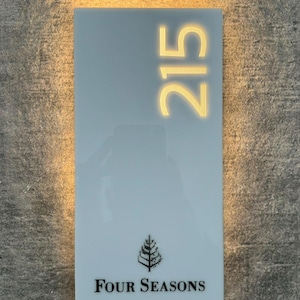 Illuminated LED Custom White Hotel Room Number Sign With Logo, Hotel ...