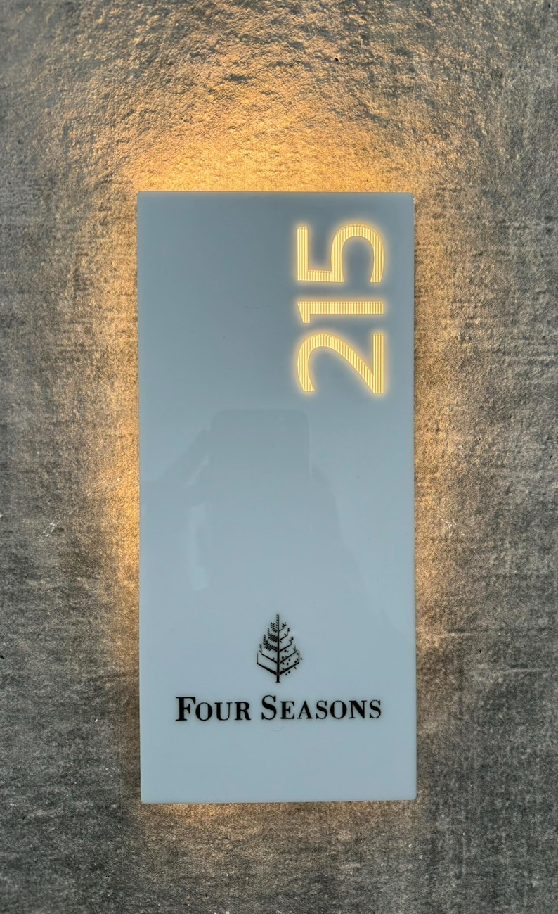 Illuminated LED Custom White Hotel Room Number Sign With Logo, Hotel ...
