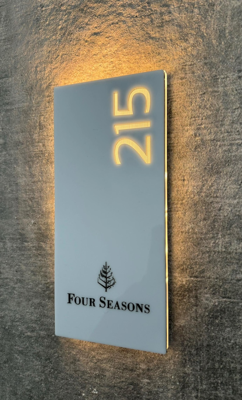 Illuminated LED Custom White Hotel Room Number Sign With Logo, Hotel ...