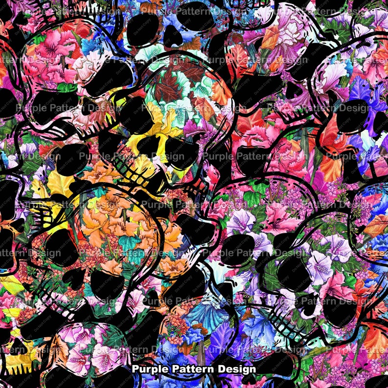 Skull Digital Papers Seamless Patterns Sublimation Sublimate Etsy