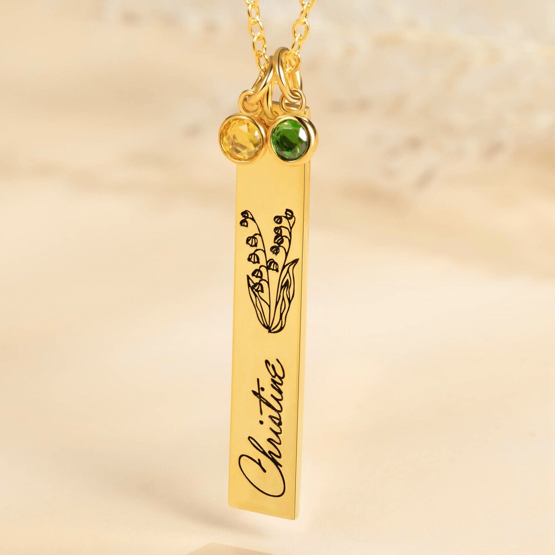 Personalized Birth Flower Necklaces With Name, Engraved Birth Flower ...