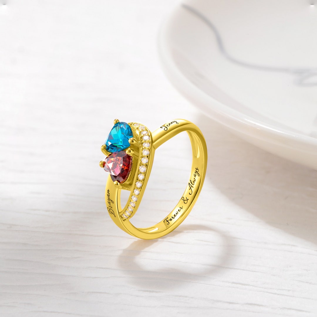 Personalized Promise Rings, Custom Name Rings With 2 Birthstones ...