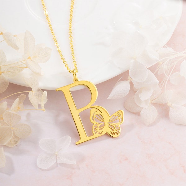 Butterfly Initial Necklace - Etsy