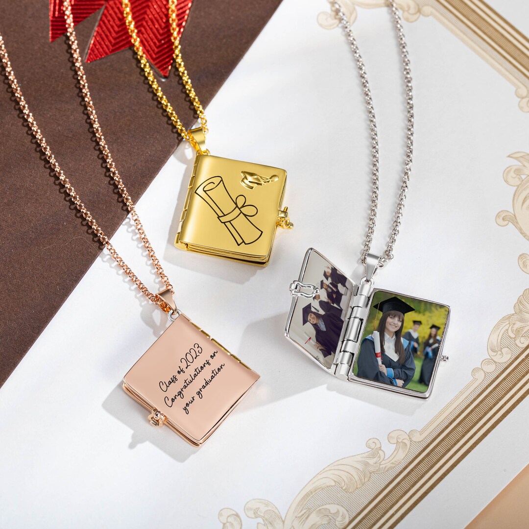 Custom Photo Graduation Book Locket Pendant Necklace, 925 Sterling ...