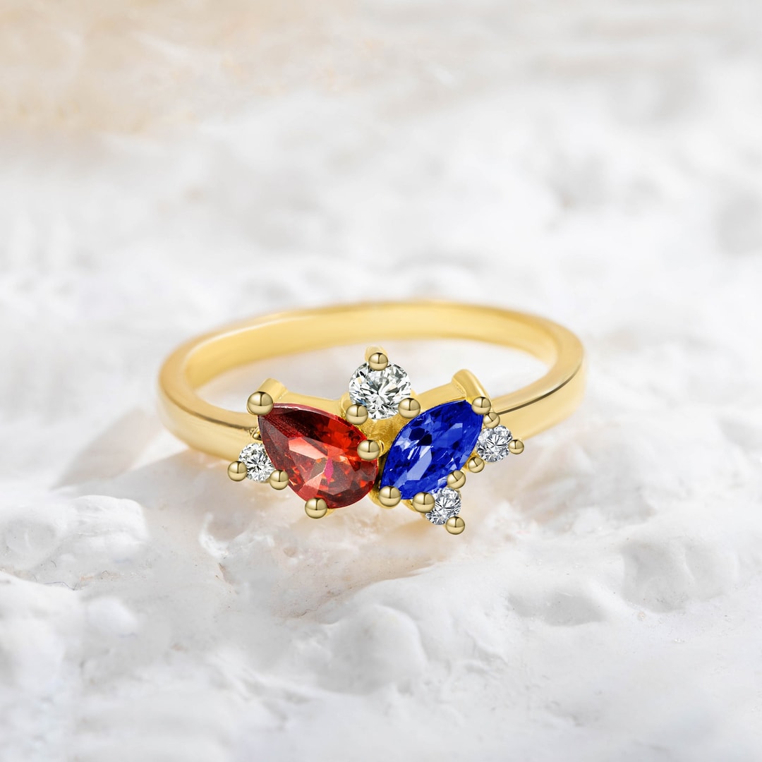 Marquise Birthstone Ring, Pear Birthstone Ring, Mother's Ring ...