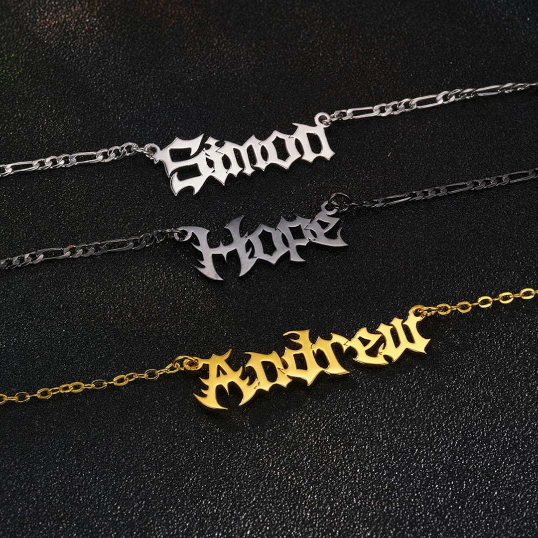 Custom Gothic Name Necklace, Old English Jewelry, Dripping Font ...