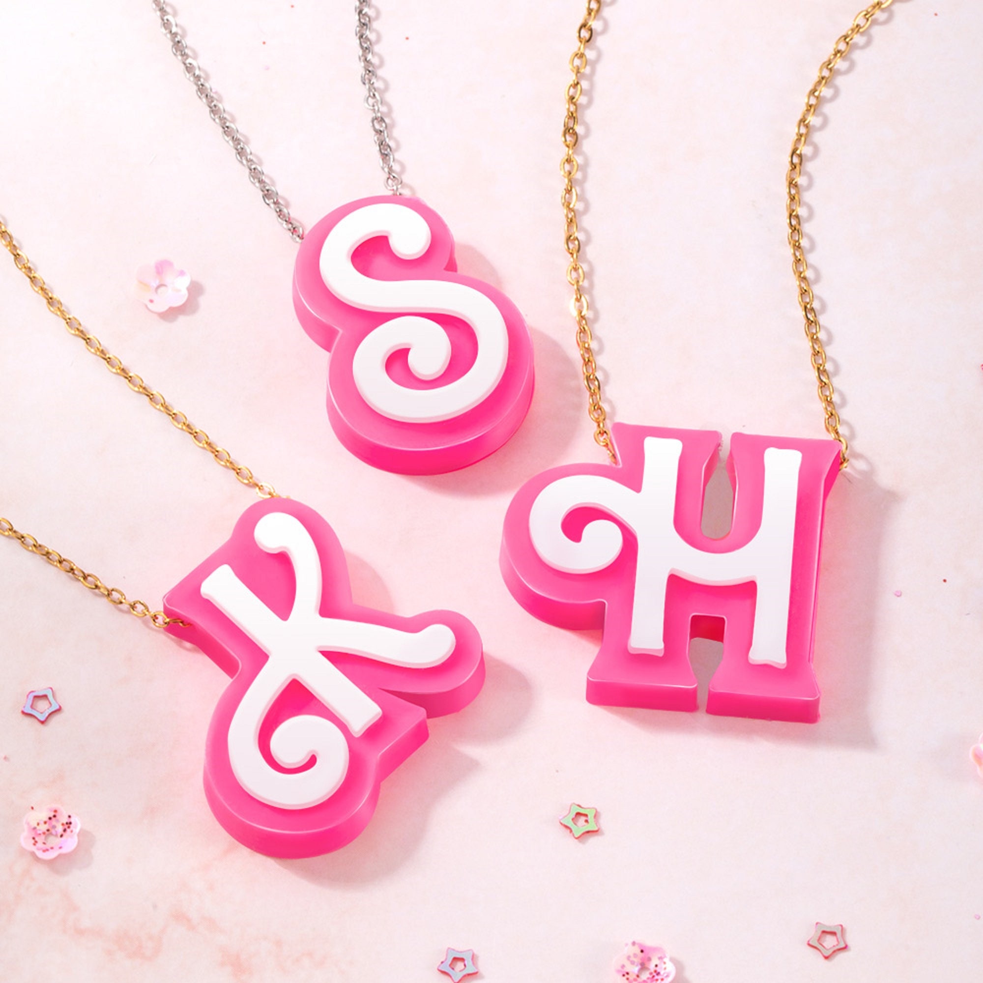 Custom 3D Printed Initial Necklace, Stocking Filler Jewelry, Pink Doll ...