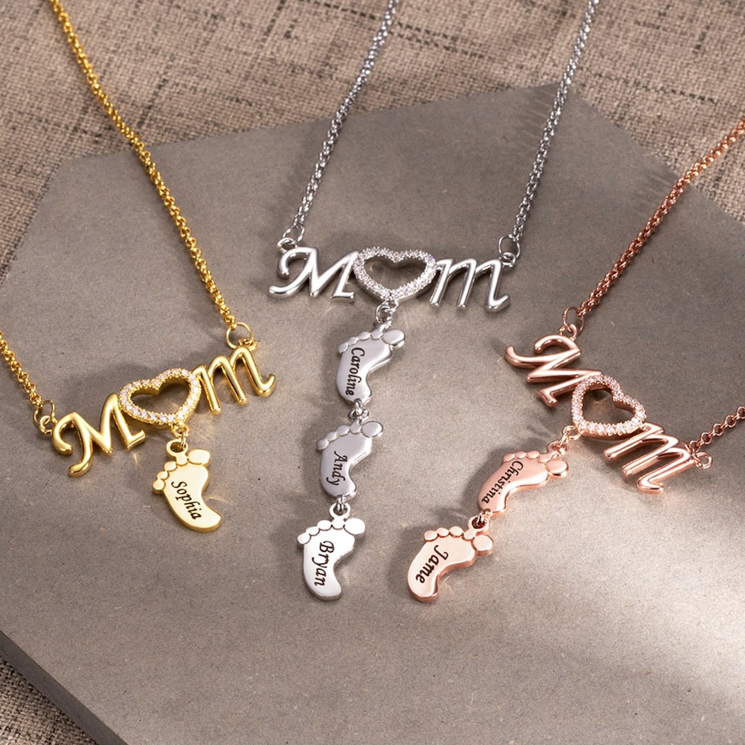 Personalized Mom Necklace With Baby Feet Mom Necklace Mother Necklace ...