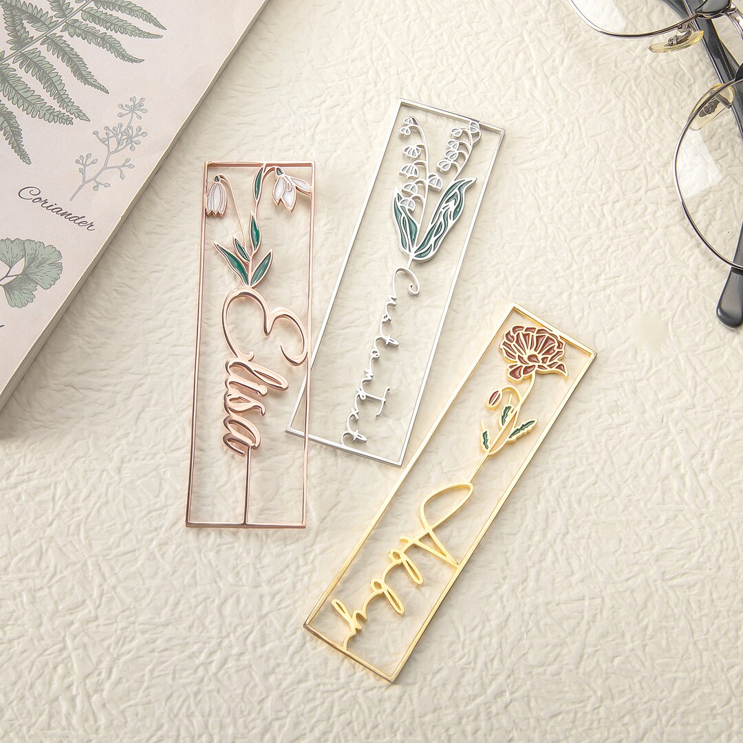 Personalized Birth Flower Name Bookmark, Colorful Birthday Flower ...