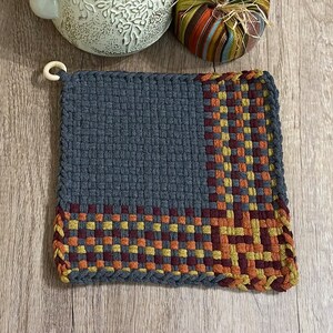 Fall Autumn Potholder/trivet Set of 2 Hand Woven Gray, Burgundy, Spice ...
