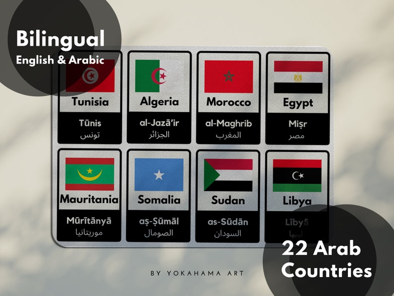 Arab Countries Flags Flashcards Rounded Black Edgesbright - Etsy