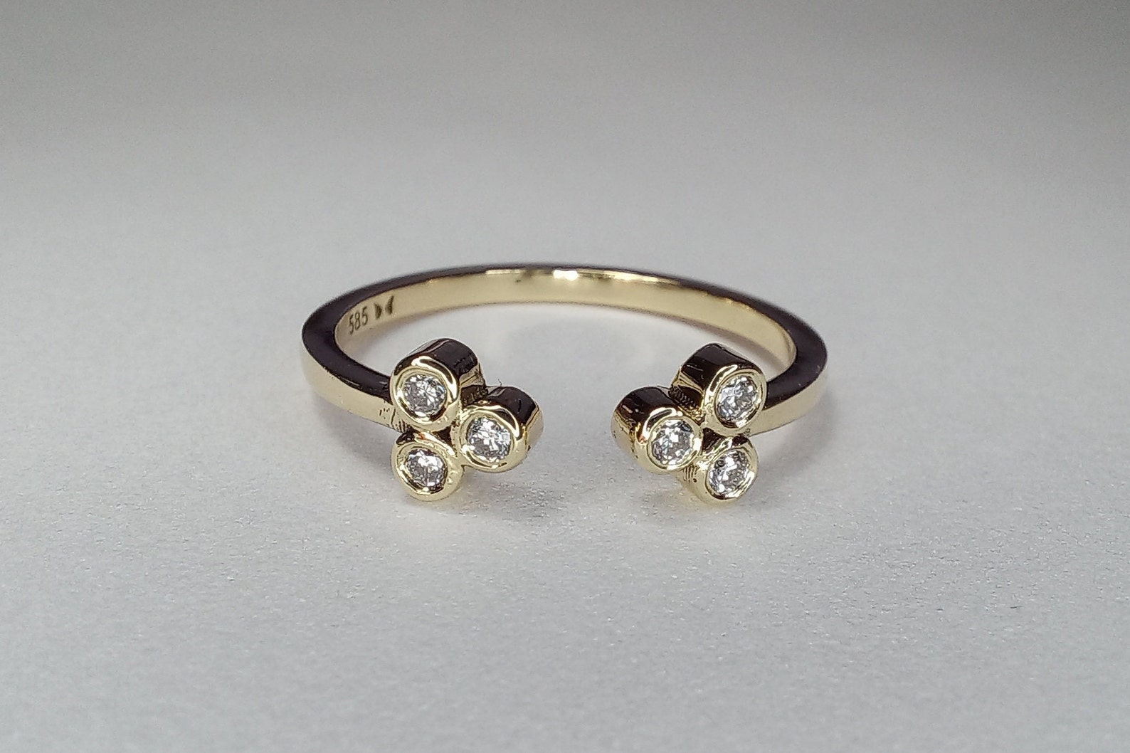 Trio Open Diamond Ring Open Cuff Diamond Ring 14K Solid Gold - Etsy
