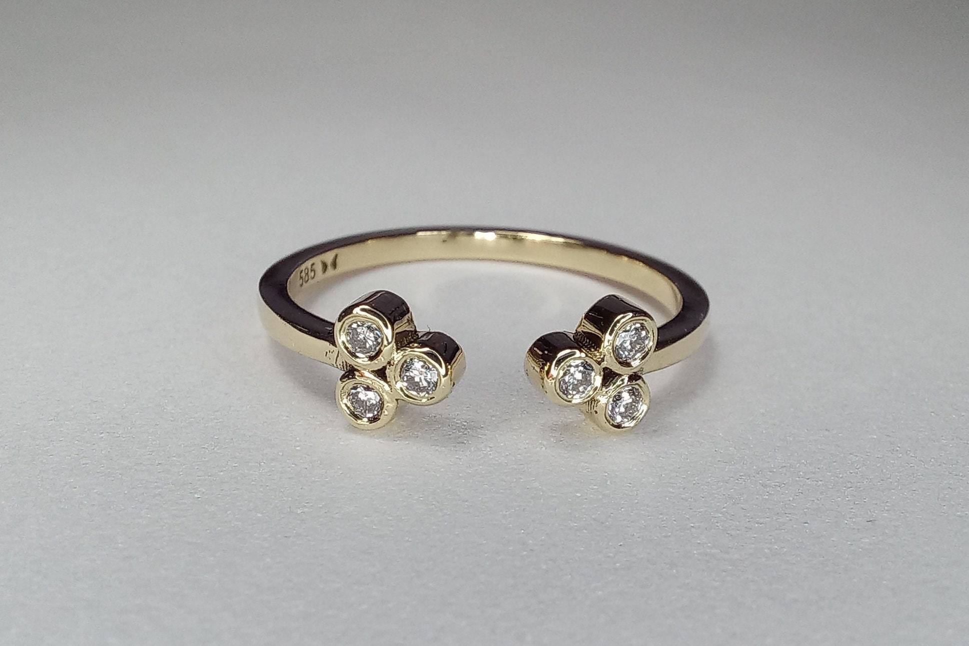 Trio Open Diamond Ring Open Cuff Diamond Ring 14K Solid Gold - Etsy