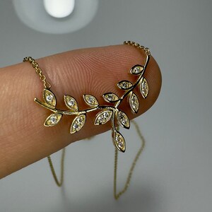 Olive Leaf Diamond Necklace, 14K-18K Olive Branch Diamond Pendant ...