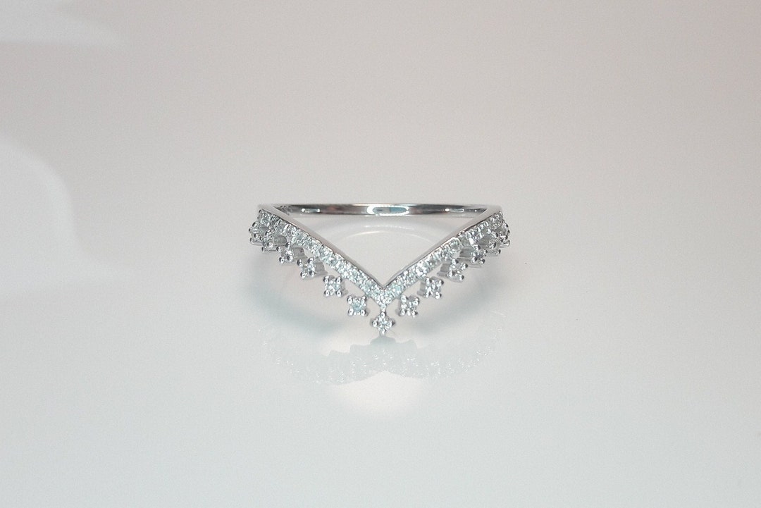Pave Diamond V Ring, Chevron Diamond Ring, 14K V Band, V Diamond Ring ...