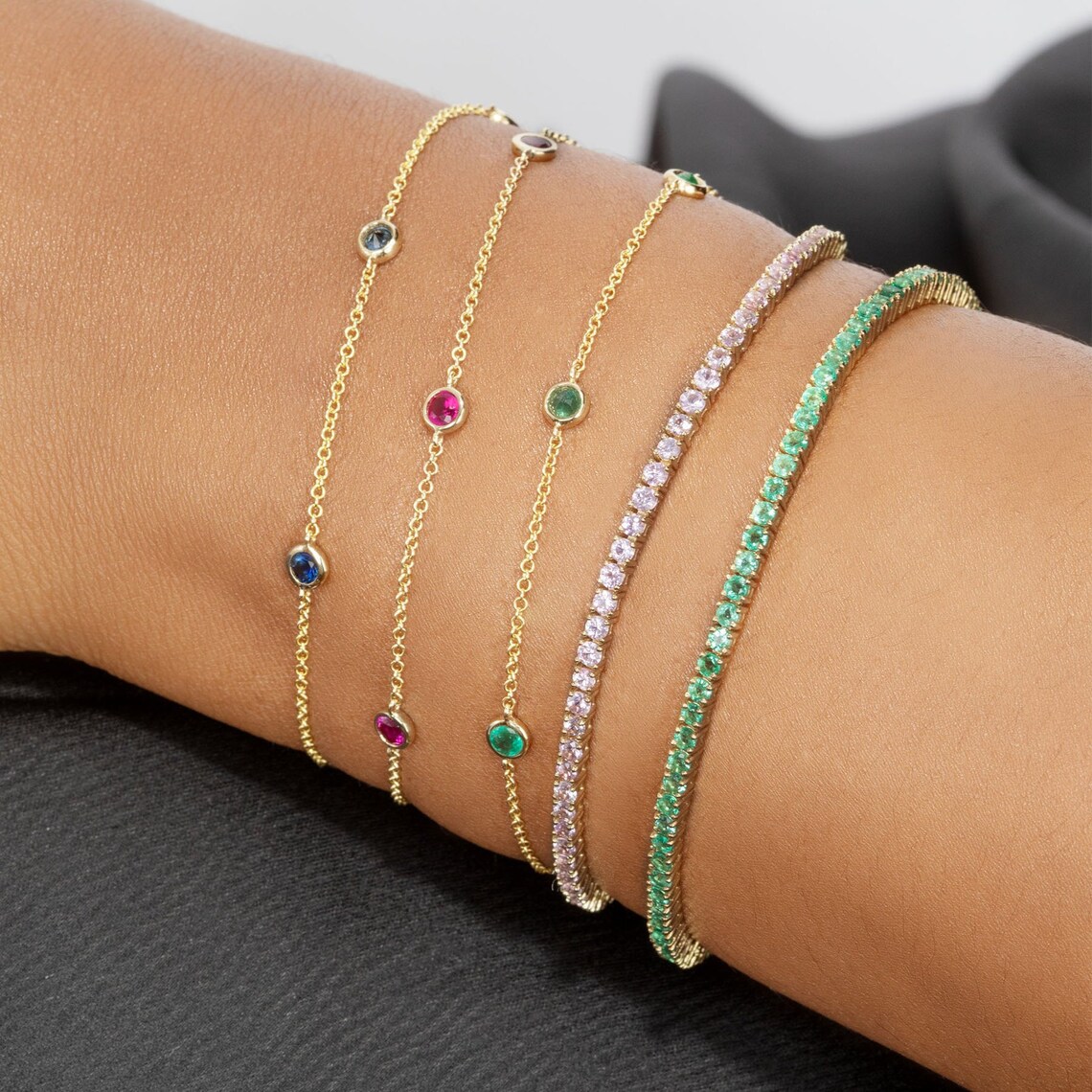 Blue Sapphire Bezel Bracelet 14K Bezel Bracelet Dainty | Etsy