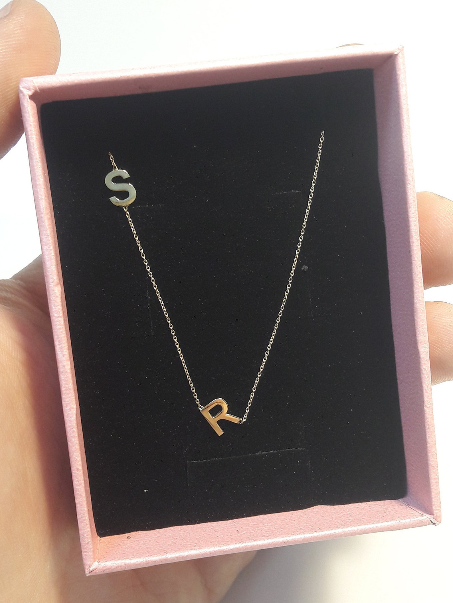 14K Gold Asymmetrical Multi Initial Necklace İnitial Pendant - Etsy