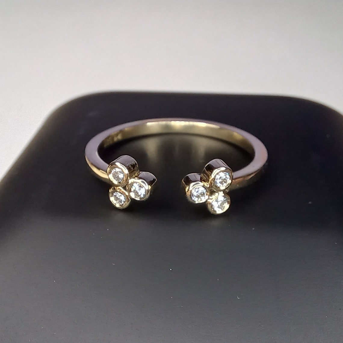 Trio Open Diamond Ring Open Cuff Diamond Ring 14K Solid Gold - Etsy