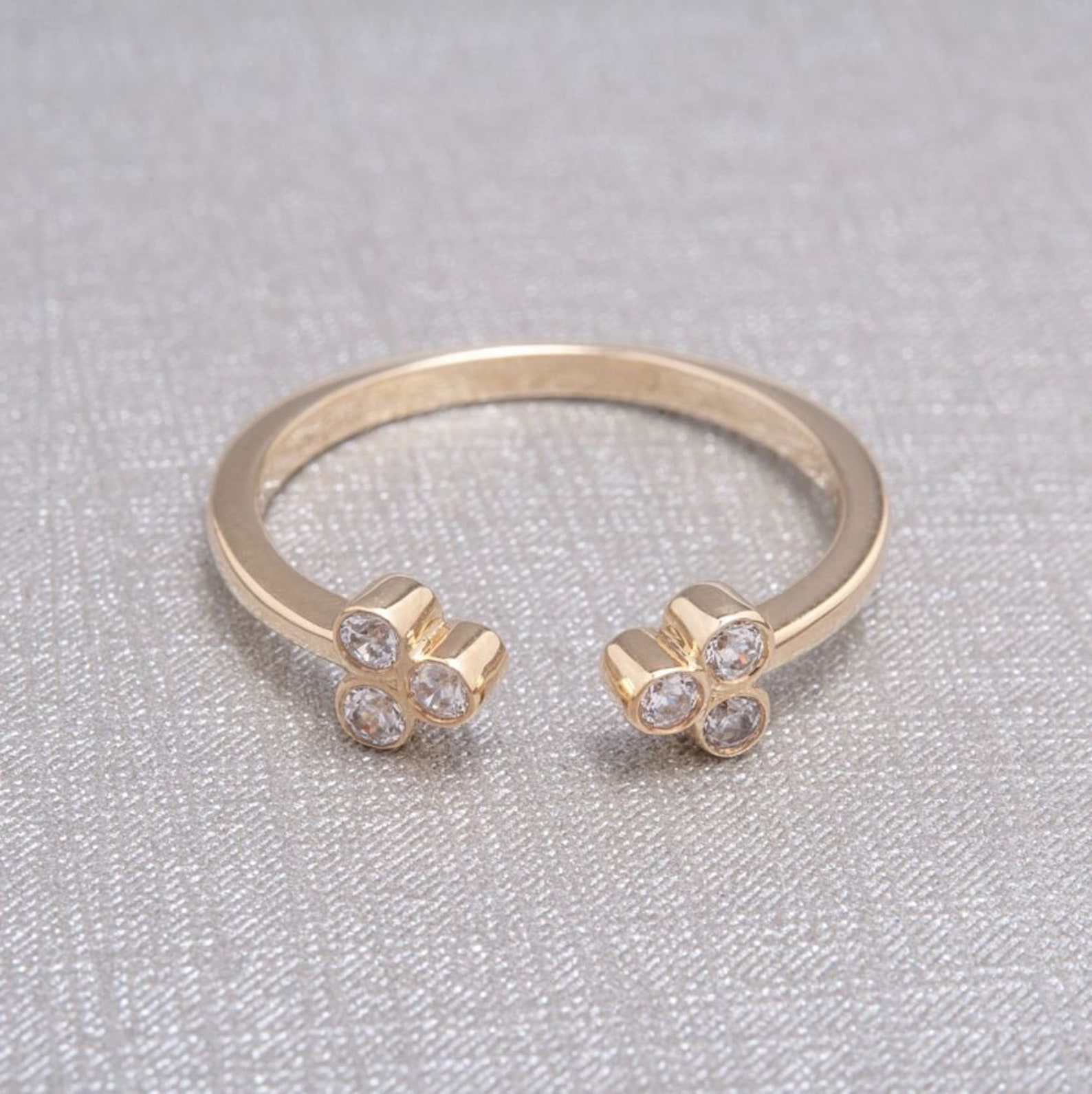 Trio Open Diamond Ring Open Cuff Diamond Ring 14K Solid Gold | Etsy