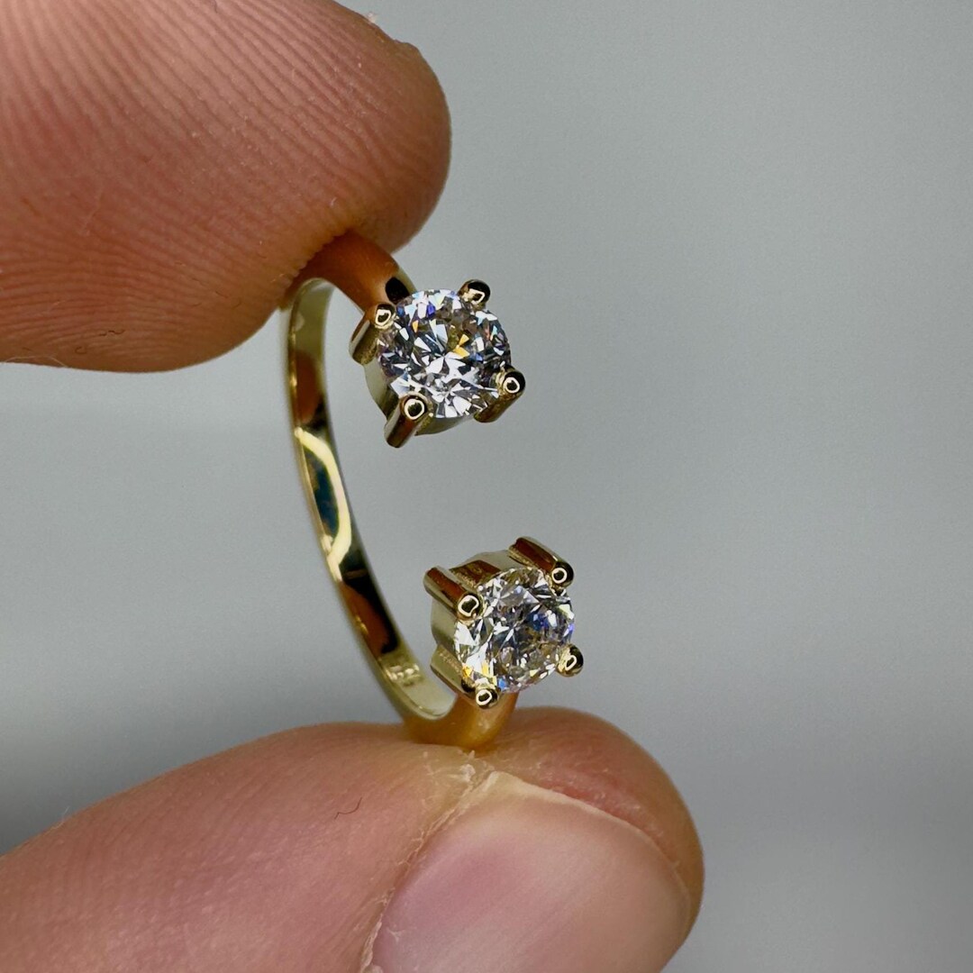 Dual Diamond Ring, Big Open Diamond Ring, Two Diamond Band, Promise ...