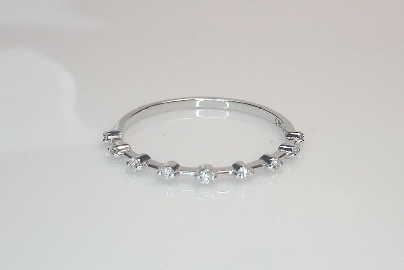 14K Floating Diamond Ring Petite Distance Diamond Band Thin | Etsy