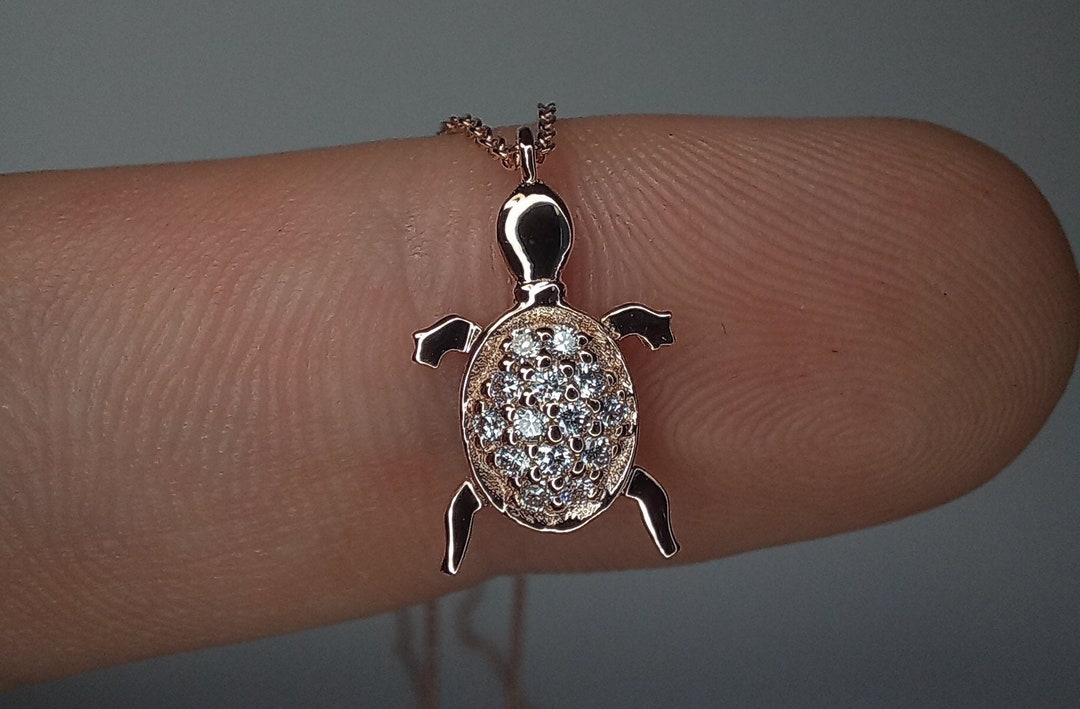 Turtle Diamond Necklace, Tortoise Diamond Charm, 14K-18K Minimal Turtle ...