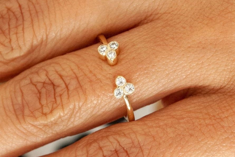 Trio Open Diamond Ring Open Cuff Diamond Ring 14K Solid Gold | Etsy