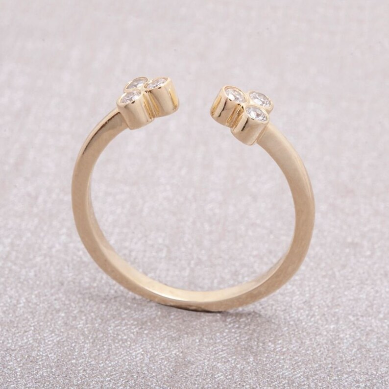 Trio Open Diamond Ring Open Cuff Diamond Ring 14K Solid Gold | Etsy