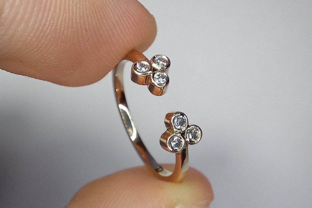 Trio Open Diamond Ring, Open Cuff Diamond Ring, 14K Solid Gold Trio ...