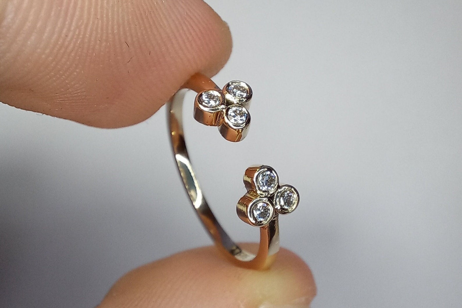 Trio Open Diamond Ring Open Cuff Diamond Ring 14K Solid Gold - Etsy