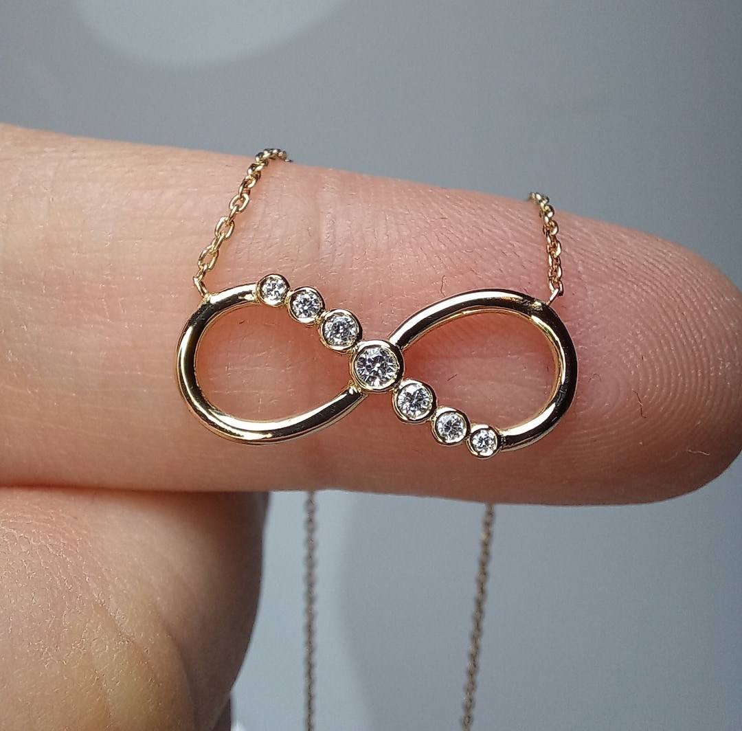 14-18K Infinity Diamond Necklace, Infinity Pendant, Bezel Diamond ...