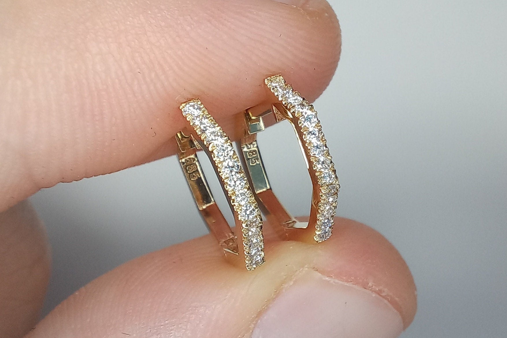 Diamond Dainty Hexagon Hoops Hexagonal Diamond Huggies - Etsy