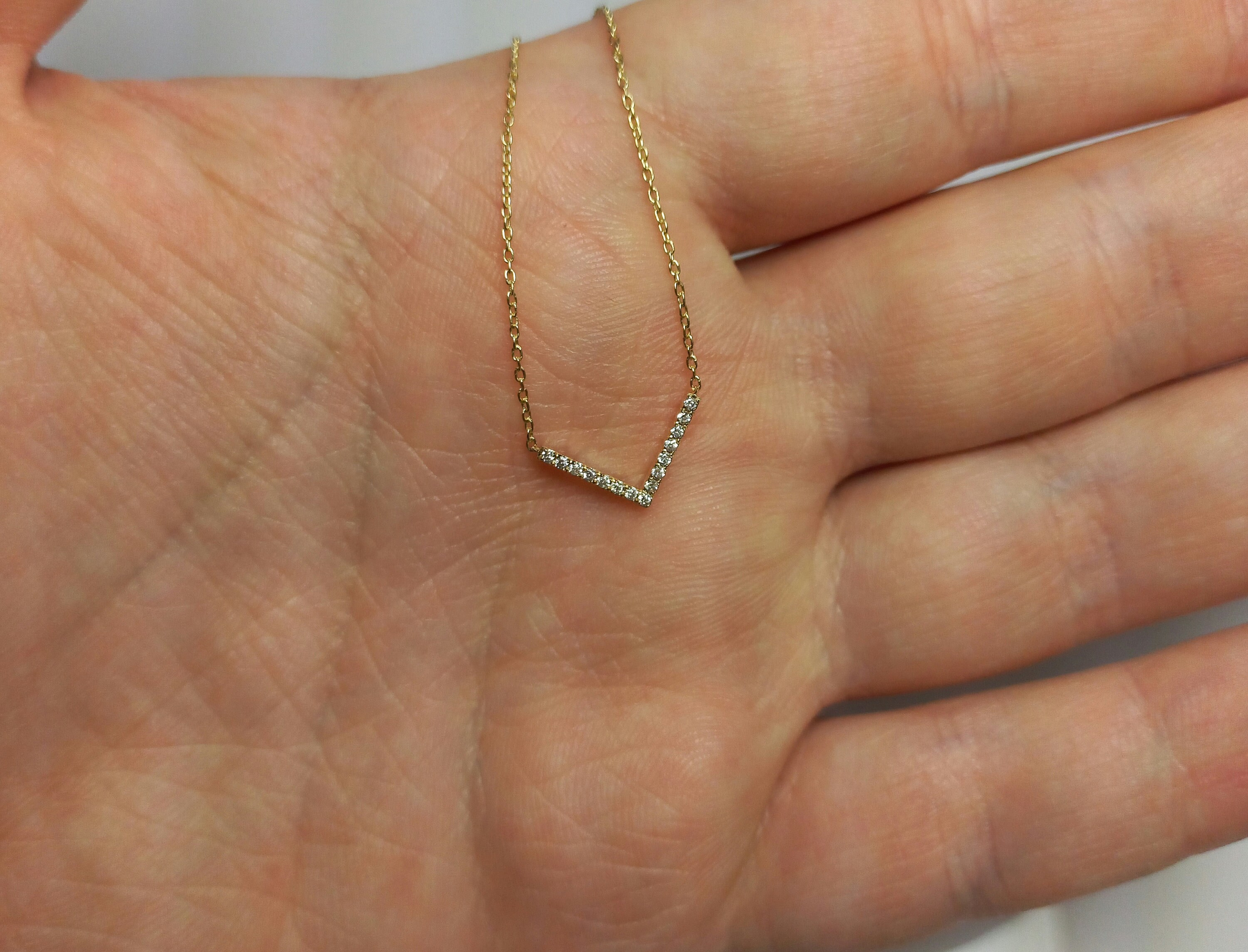 V Necklace Chevron Necklace 14K V Necklace V Diamond | Etsy