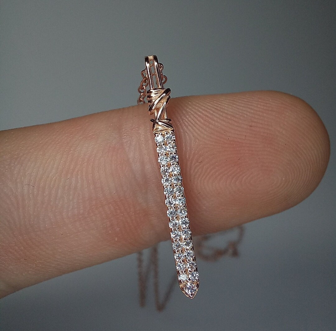 Vertical Diamond Necklace, Pave Bar Diamond Charm, 14K-18K Diamond ...