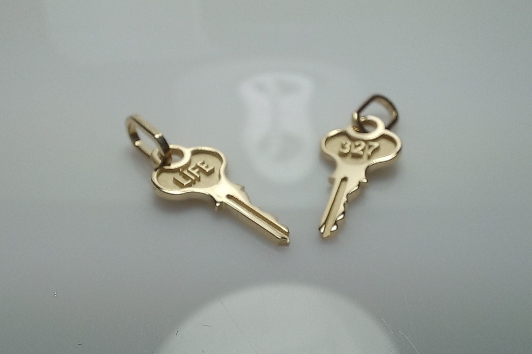 14K Love Key Pendant, Solid Gold Love Key Charm, Dainty Love Key ...