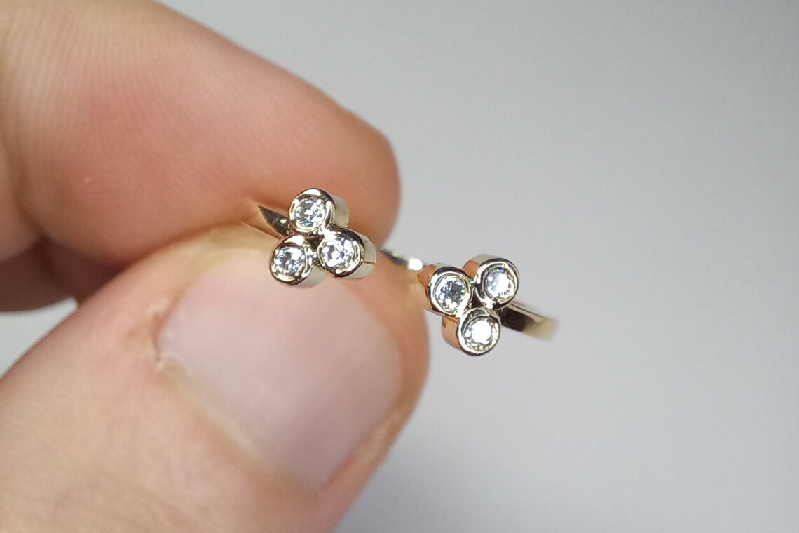 Trio Open Diamond Ring Open Cuff Diamond Ring 14K Solid Gold - Etsy