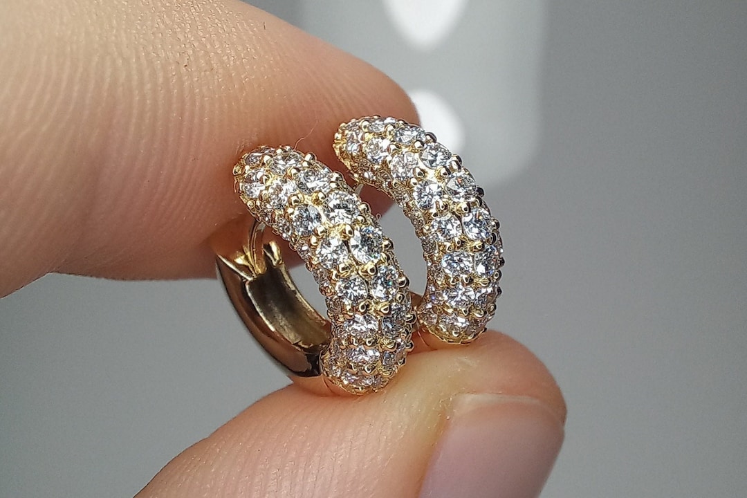 Thick Pave Diamond Hoops, Half Eternity 1.00ct Diamond Dome Huggies ...