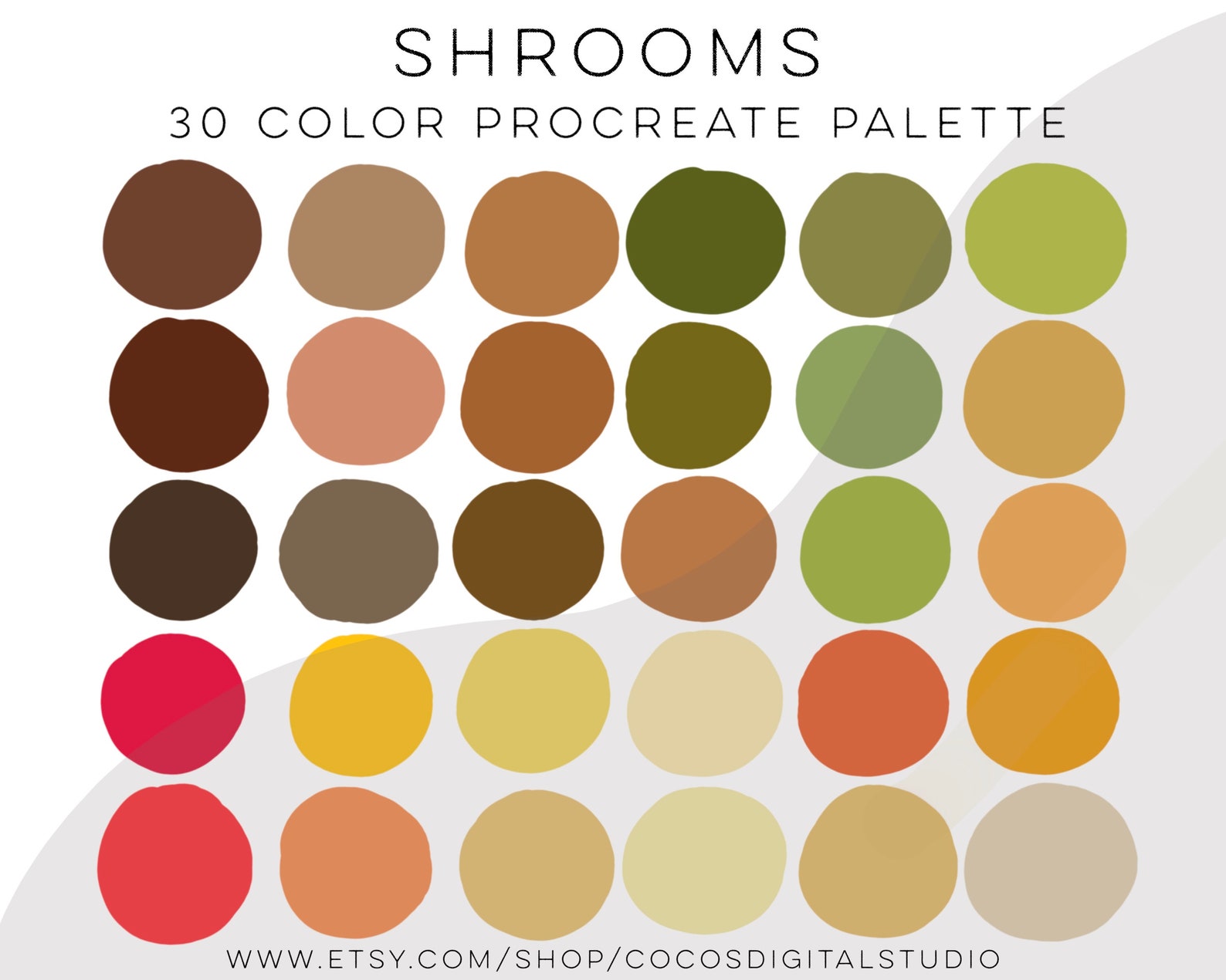 Shrooms Procreate Color Palette Swatches Brown and Tans Bright Red and ...