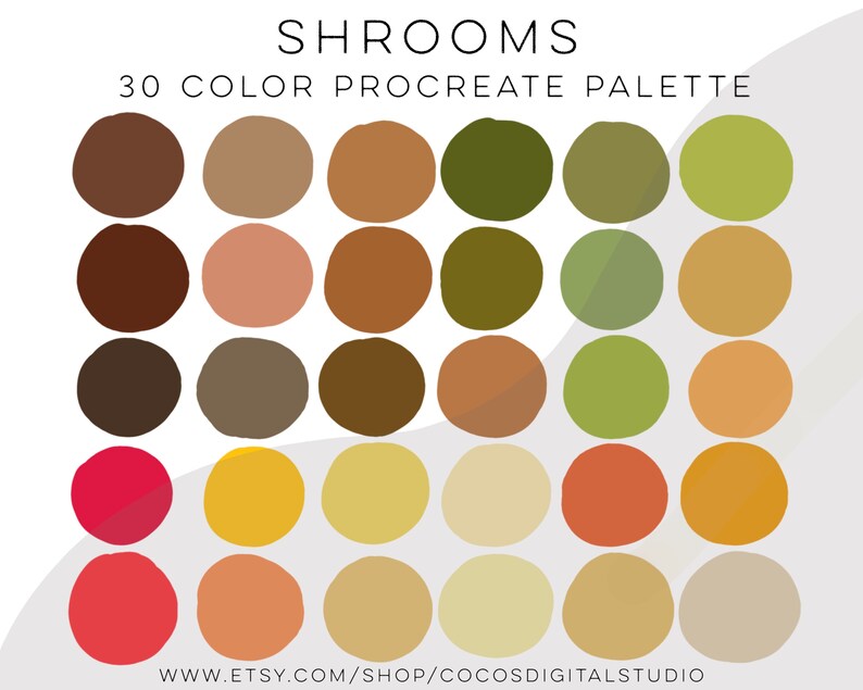 Shrooms Procreate Color Palette Swatches Brown and Tans Bright Red and ...