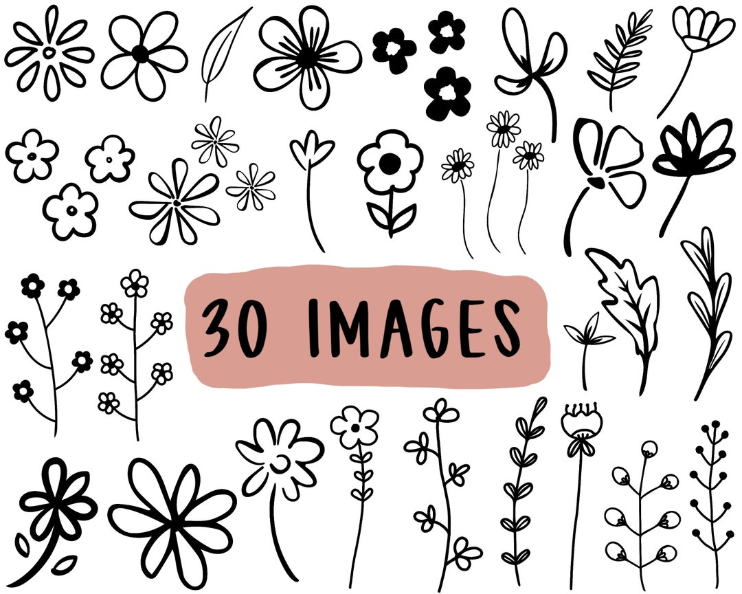Doodle Flower Clipart Commercial Use- Clip Art Hand Drawn , Branches ...