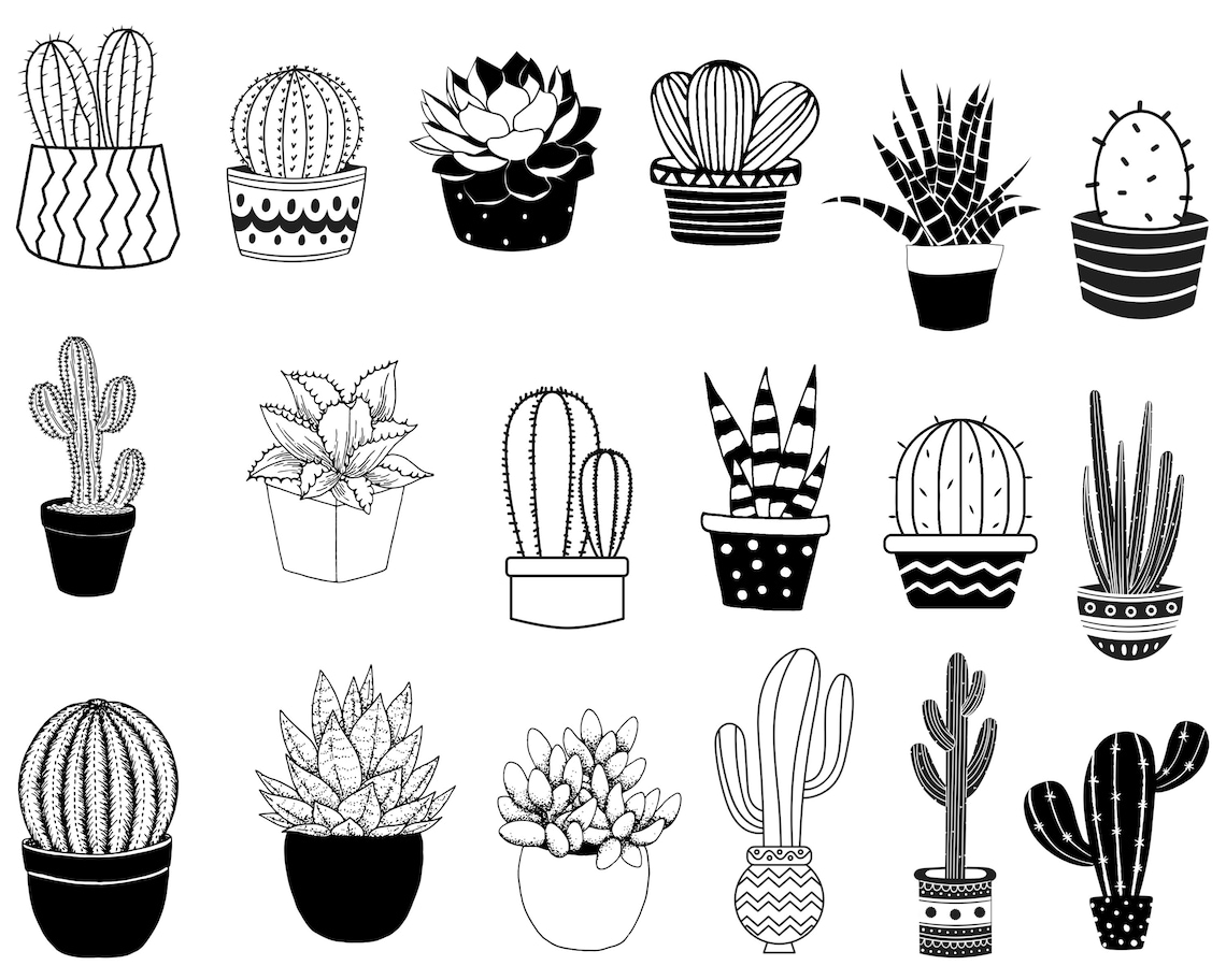 Cactus Pots Svg Bundle Succulents Svg Cactus Svg Potted Plants Svg ...