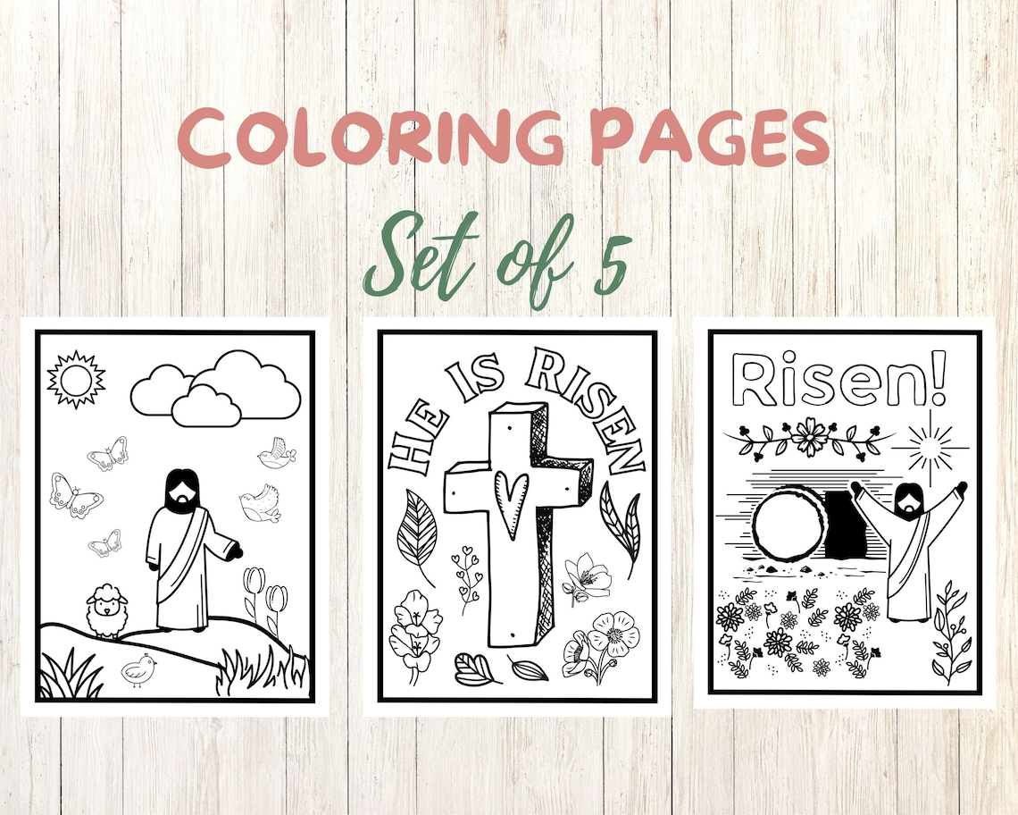 Easter Coloring Pages | Set of 5 Printable | Easter Activity, Christian ...