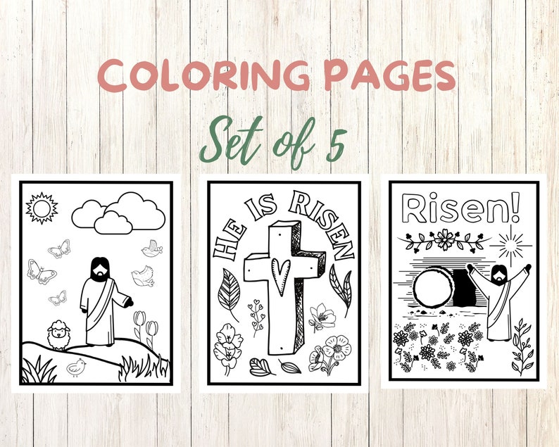 Easter Coloring Pages Set of 5 Printable Easter Activity, Christian ...