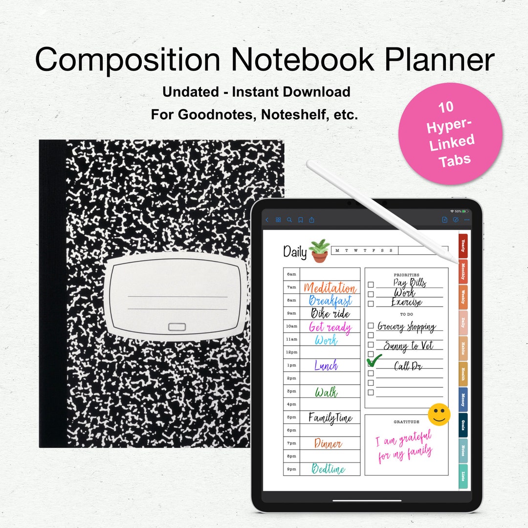 Undated Goodnotes Planner, Composition Notebook Planner, Simple ...