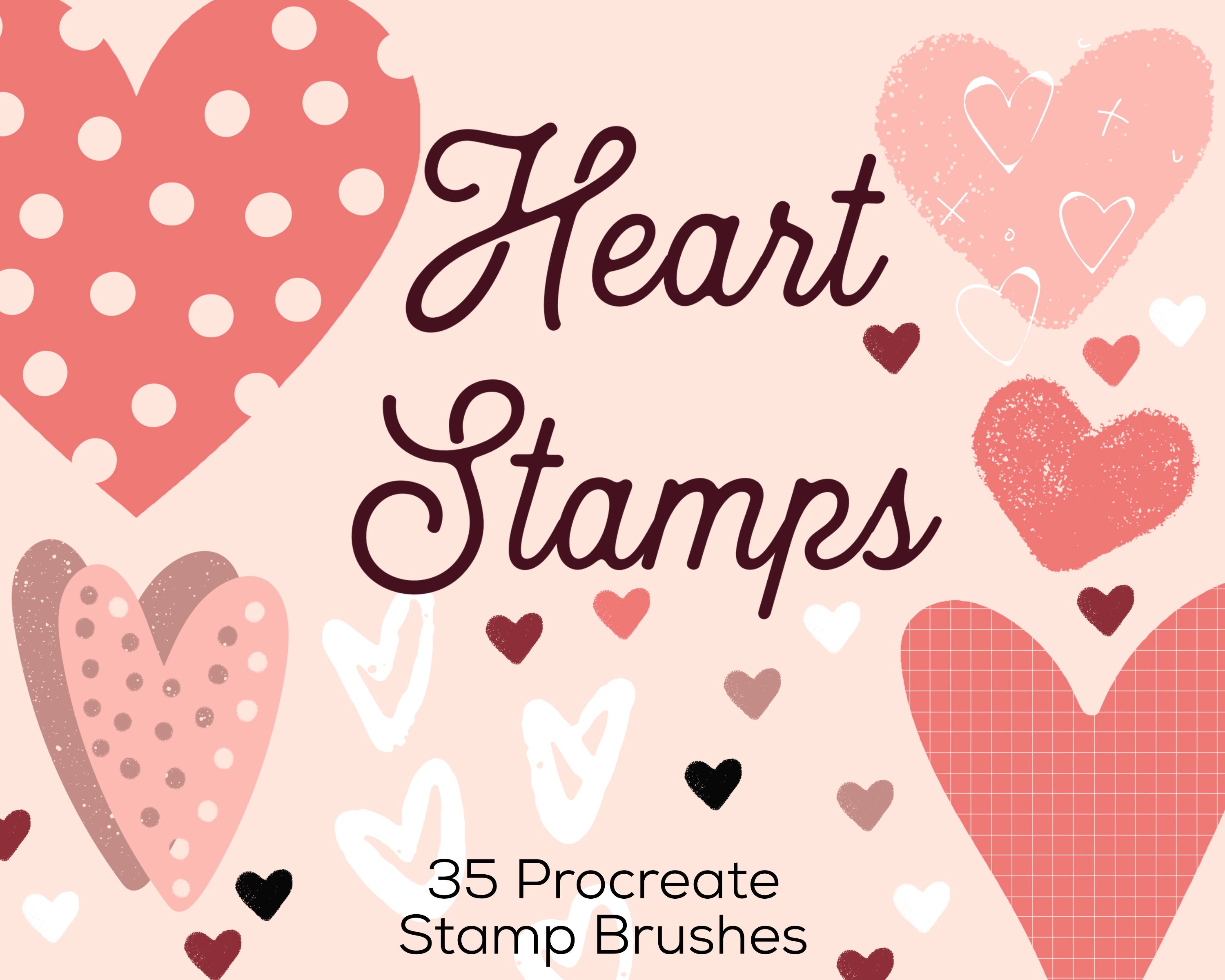Procreate Heart Stamps, 35 Procreate Brushes, Hearts Procreate Stamp ...