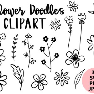 Doodle Flower Clipart Commercial Use- Clip Art Hand Drawn , Branches ...