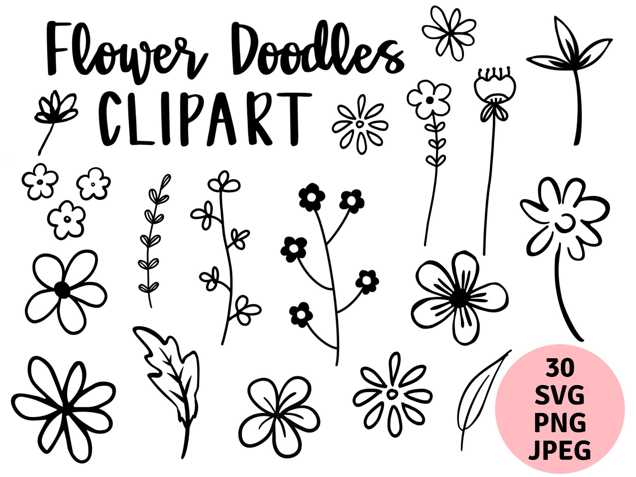 Doodle Flower Clipart Commercial Use- Clip Art Hand Drawn , Branches ...